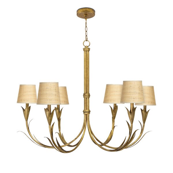 Small Gold Reed Chandelier with Rattan Shade | Regina Andrew Detroit