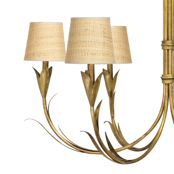 Small Gold Reed Chandelier with Rattan Shade | Regina Andrew Detroit