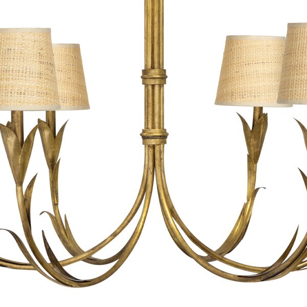 Small Gold Reed Chandelier with Rattan Shade | Regina Andrew Detroit