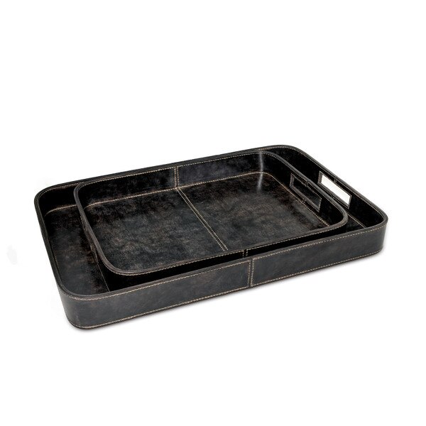 Derby Rectangle Leather Tray Set | Regina Andrew Detroit